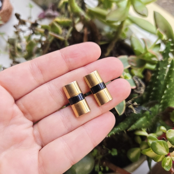 Accessories | Vintage Gold Black Simple Geometric Cuff Links | Poshmark